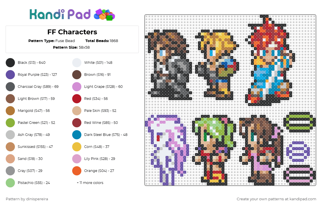 FF Characters Fuse Bead Pattern - Kandi Pad | Kandi Patterns, Fuse Bead ...