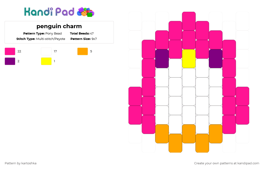 Penguin charm Pony Bead Pattern - Kandi Pad | Kandi Patterns, Fuse Bead ...