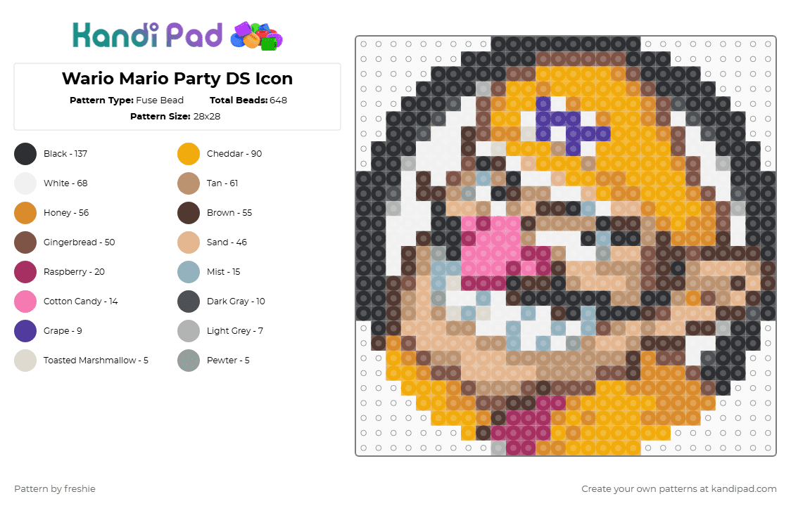 Wario Mario Party DS Icon Fuse Bead Pattern - Kandi Pad | Kandi ...