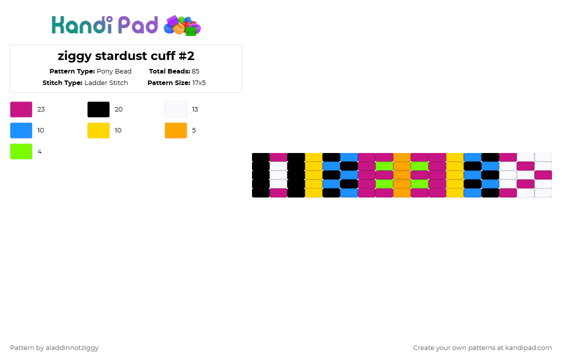 Ziggy stardust cuff #2 Pony Bead Pattern - Kandi Pad | Kandi Patterns ...