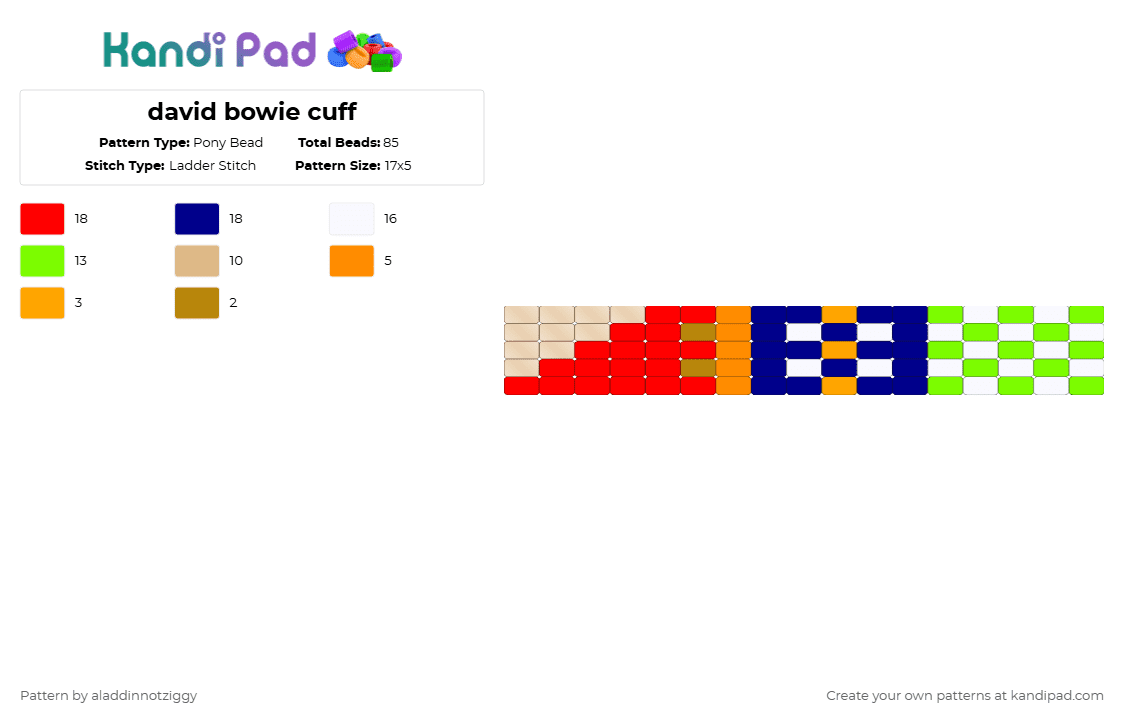 David bowie cuff Pony Bead Pattern - Kandi Pad | Kandi Patterns, Fuse ...