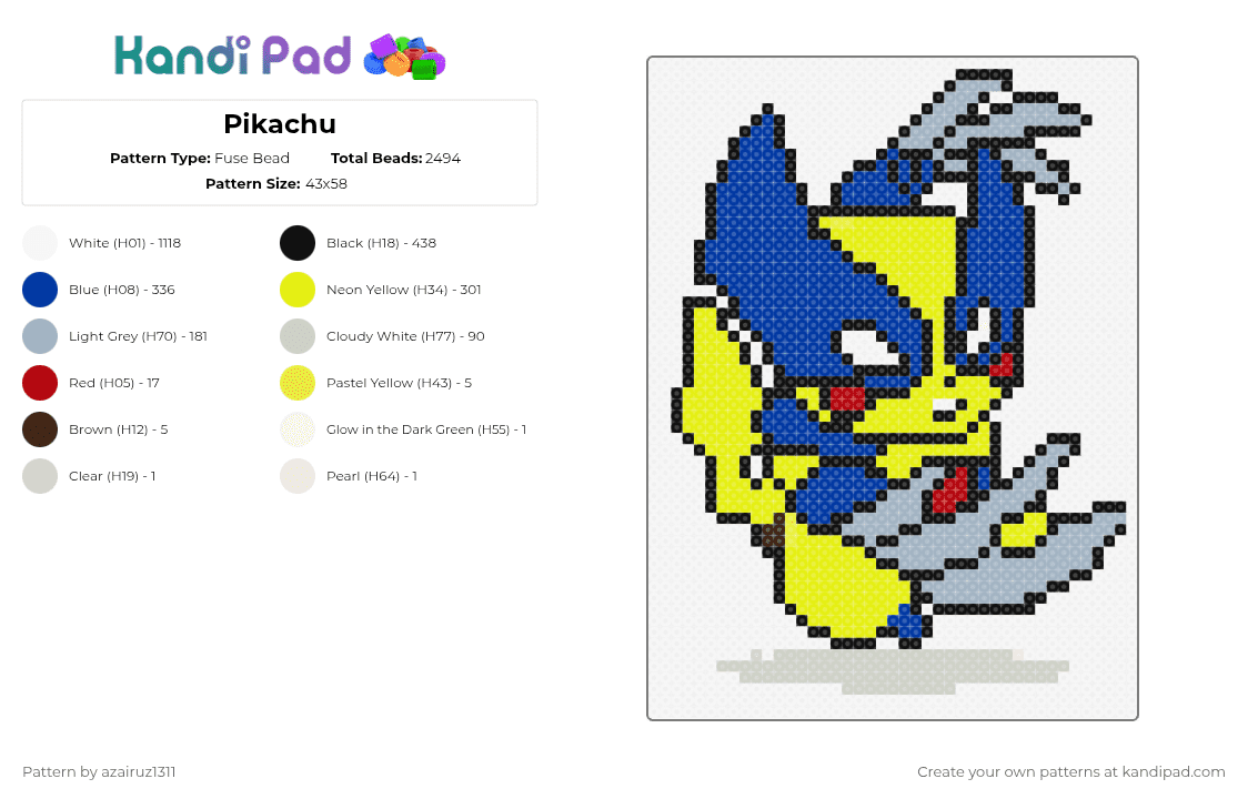 Pikachu Fuse Bead Pattern - Kandi Pad | Kandi Patterns, Fuse Bead ...