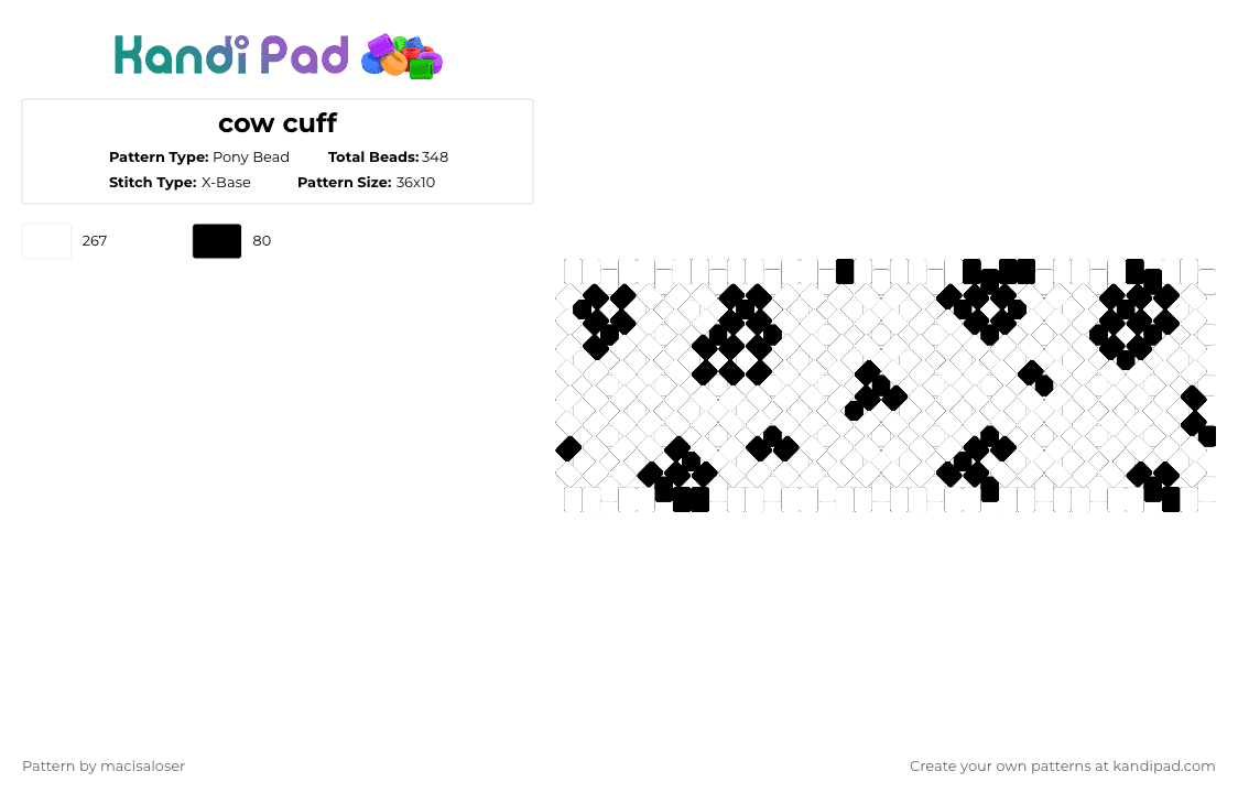 Cow cuff Pony Bead Pattern - Kandi Pad | Kandi Patterns, Fuse Bead ...