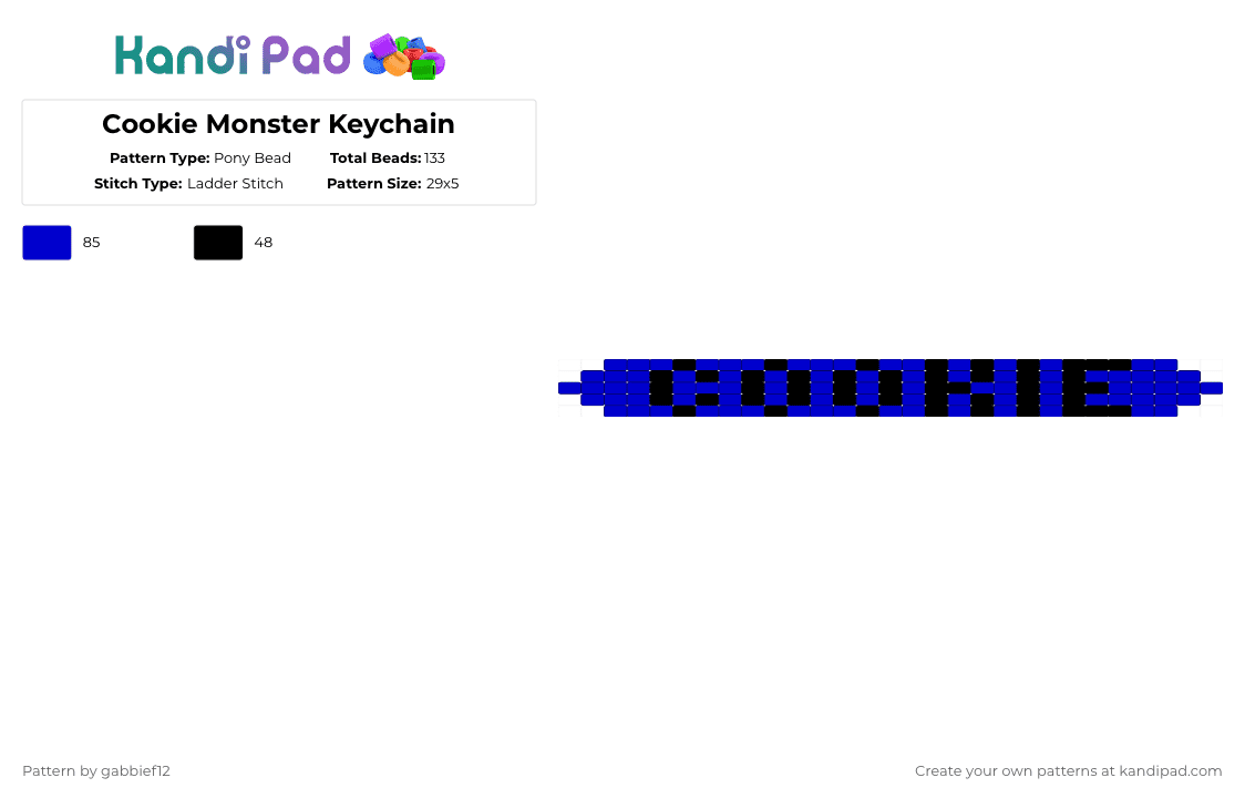 Cookie Monster Keychain Pony Bead Pattern - Kandi Pad | Kandi Patterns ...
