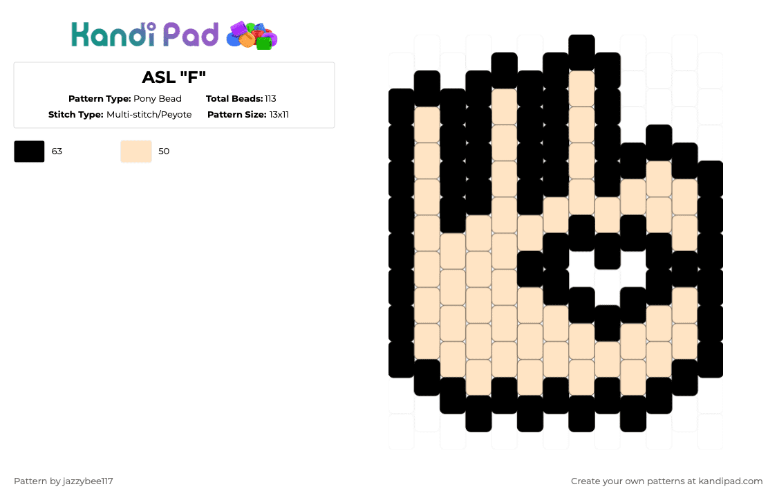 ASL "F" Pony Bead Pattern - Kandi Pad | Kandi Patterns, Fuse Bead ...