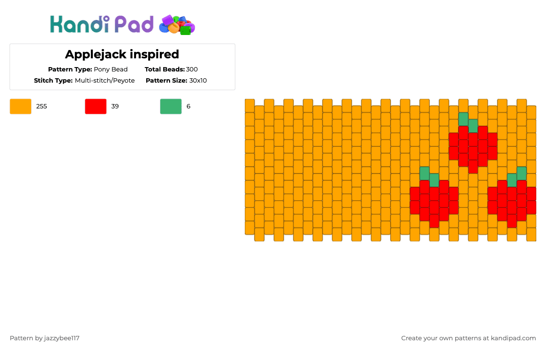Applejack inspired Pony Bead Pattern - Kandi Pad | Kandi Patterns, Fuse ...