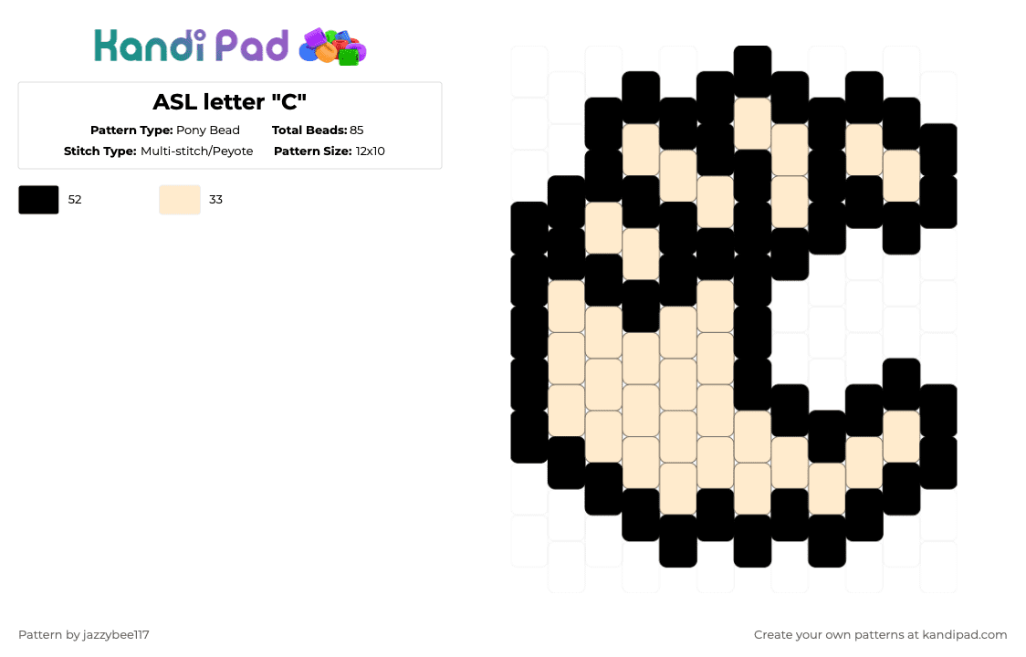 ASL letter "C" Pony Bead Pattern - Kandi Pad | Kandi Patterns, Fuse ...