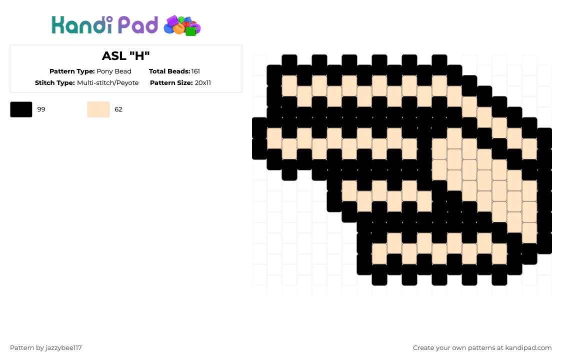 ASL "H" Pony Bead Pattern - Kandi Pad | Kandi Patterns, Fuse Bead ...