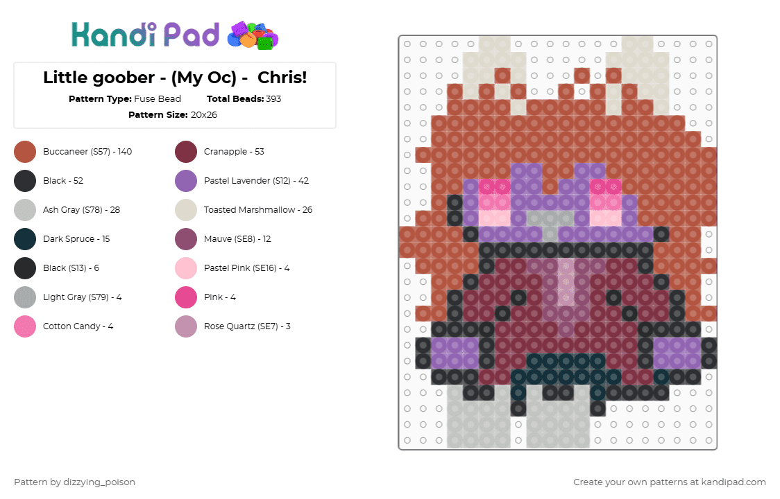 Little goober - (My Oc) - Chris! Fuse Bead Pattern - Kandi Pad | Kandi ...