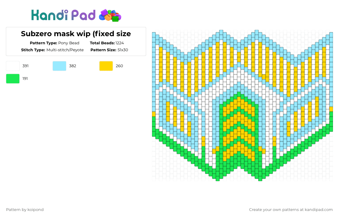 Subzero mask wip (fixed size Pony Bead Pattern - Kandi Pad | Kandi ...