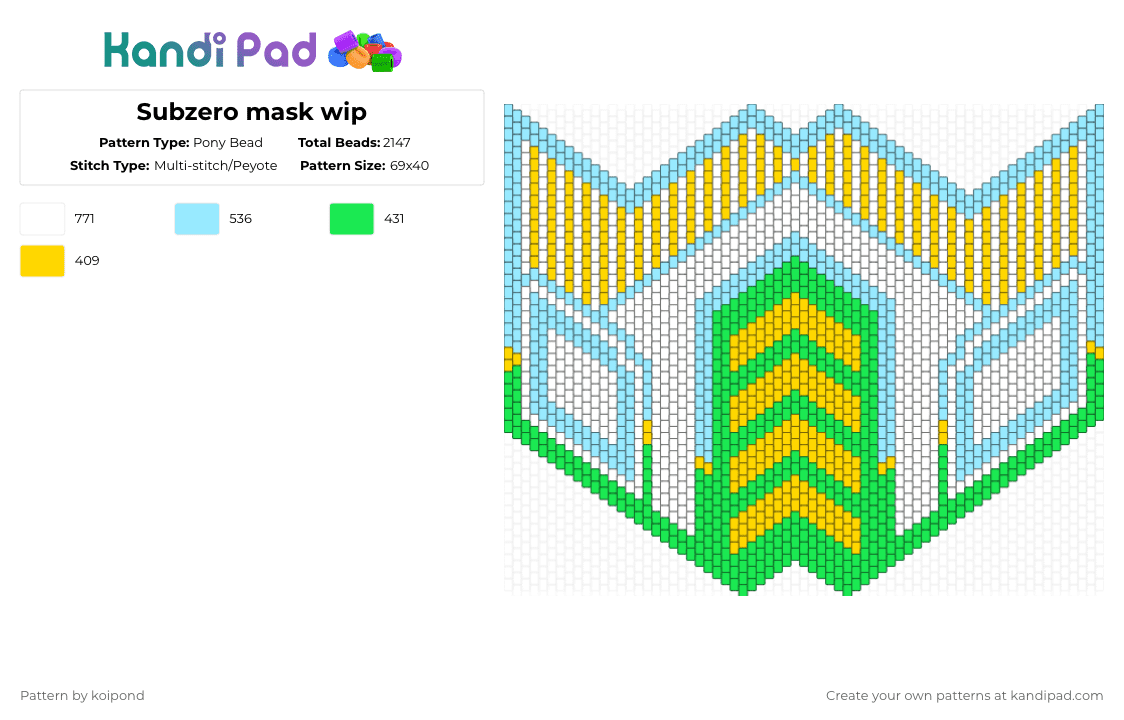 Subzero mask wip Pony Bead Pattern - Kandi Pad | Kandi Patterns, Fuse ...