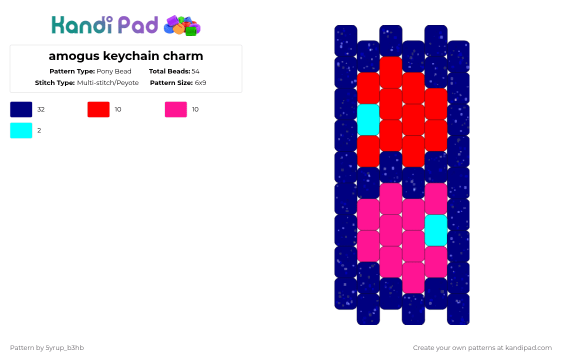 Amogus keychain charm Pony Bead Pattern - Kandi Pad | Kandi Patterns ...