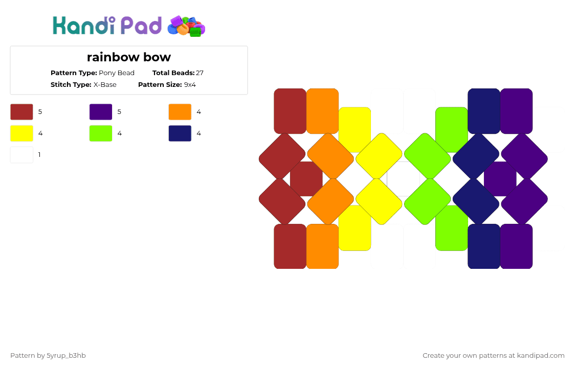 Rainbow bow Pony Bead Pattern - Kandi Pad | Kandi Patterns, Fuse Bead ...