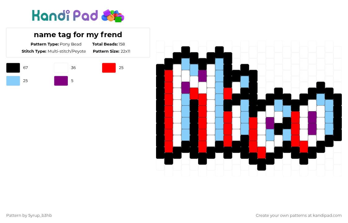 Nametag Pony Bead Patterns - Gallery - Kandi Pad | Kandi Patterns, Fuse ...
