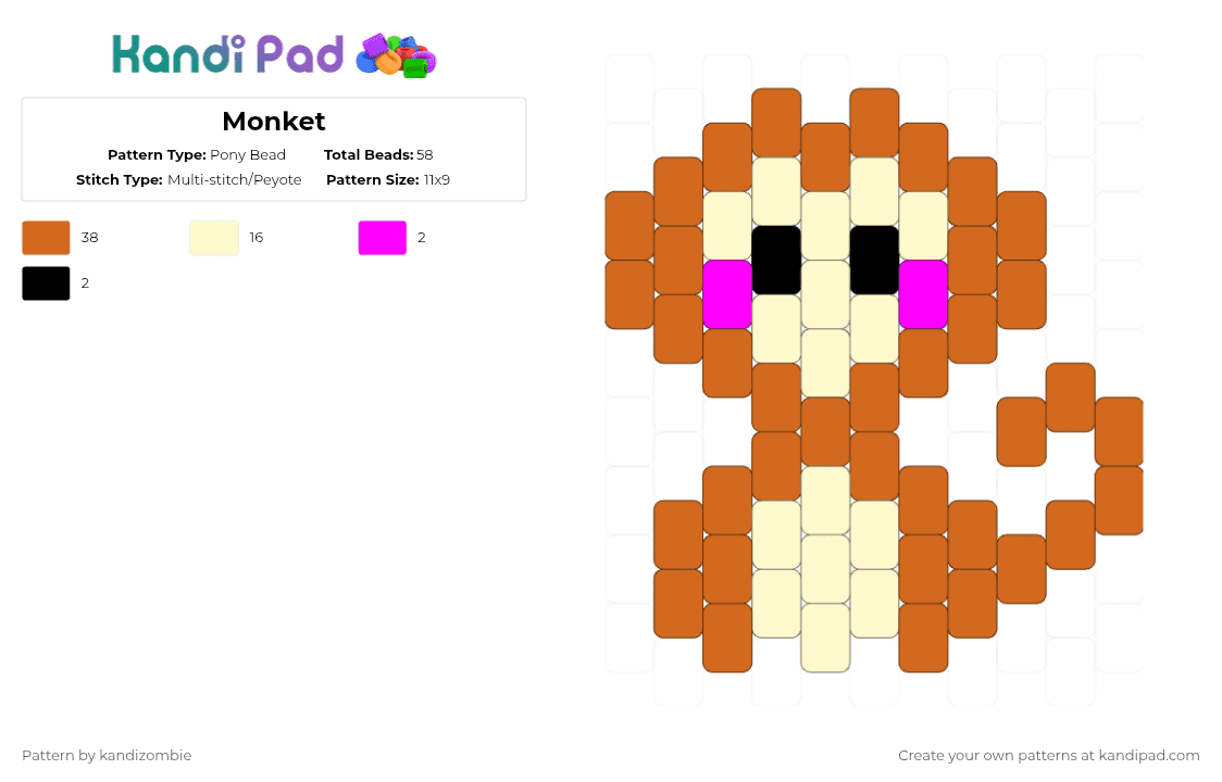 Monket Pony Bead Pattern - Kandi Pad | Kandi Patterns, Fuse Bead ...