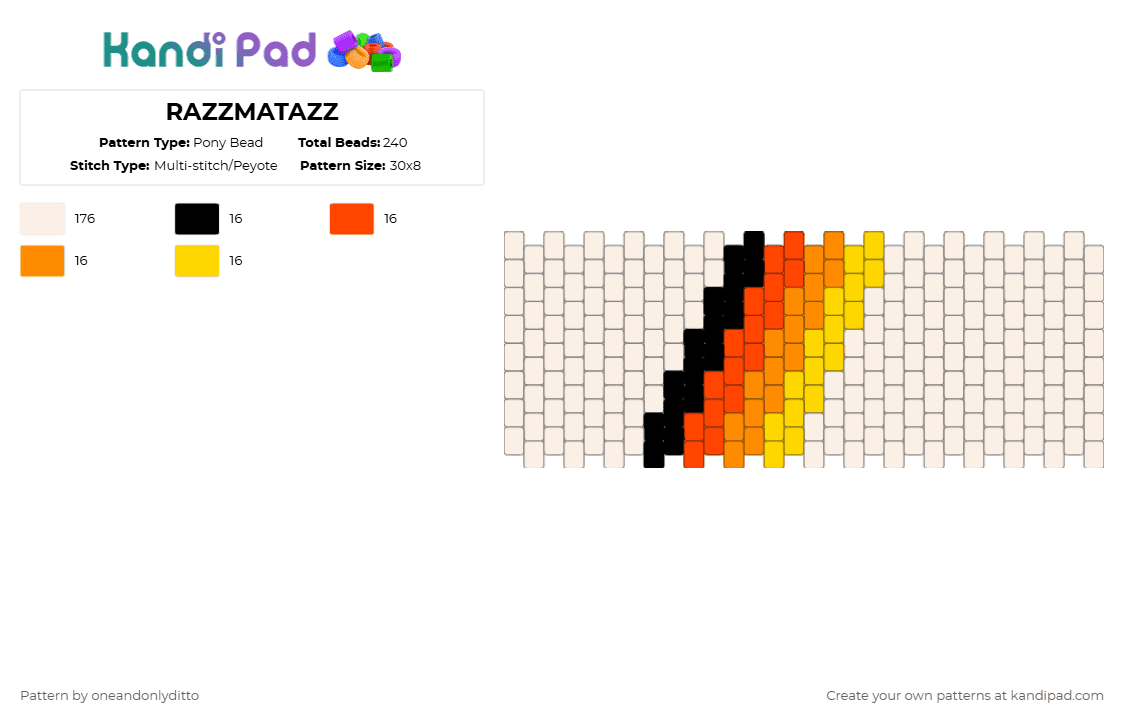 RAZZMATAZZ Pony Bead Pattern - Kandi Pad | Kandi Patterns, Fuse Bead ...