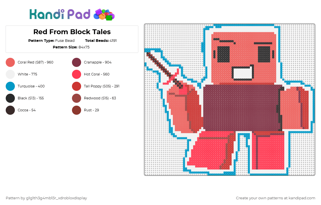 Red From Block Tales Fuse Bead Pattern - Kandi Pad | Kandi Patterns ...