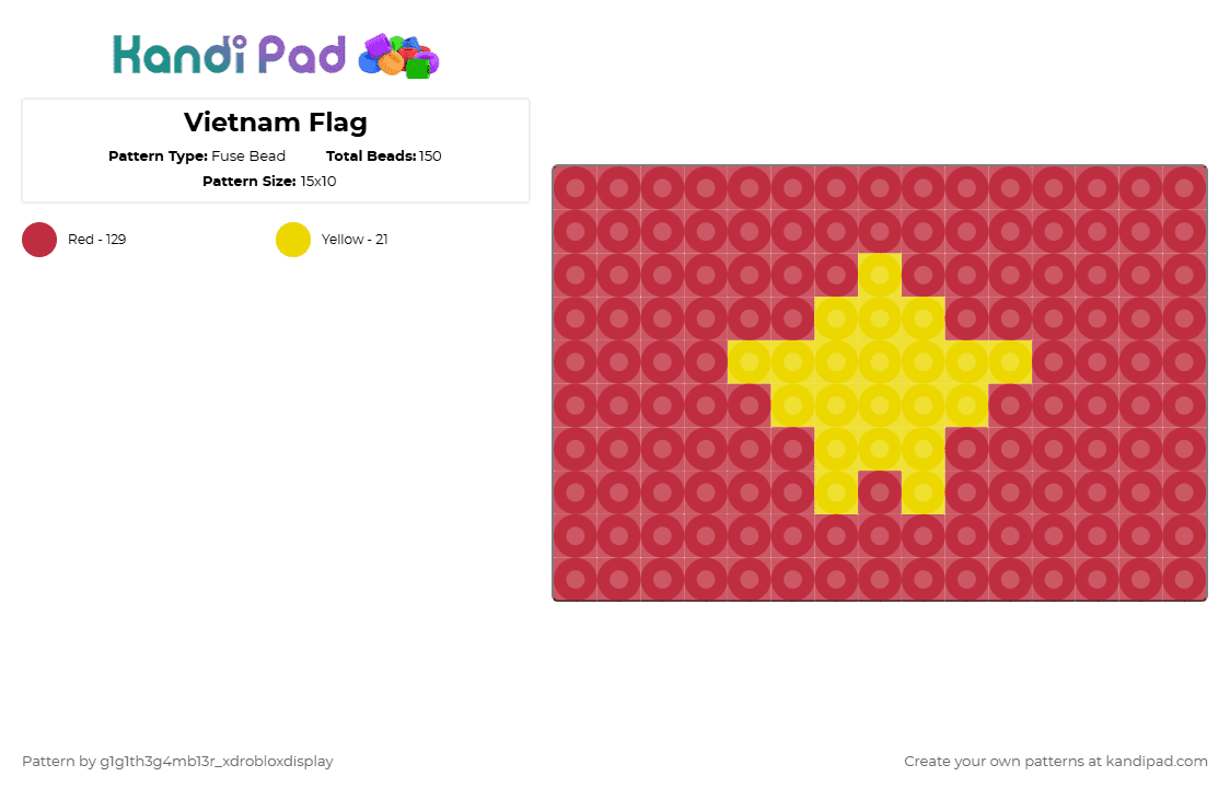 Vietnam Flag Fuse Bead Pattern - Kandi Pad | Kandi Patterns, Fuse Bead ...