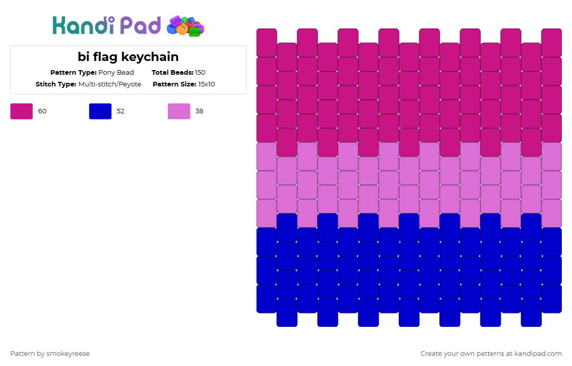 Bi flag keychain Pony Bead Pattern - Kandi Pad | Kandi Patterns, Fuse ...