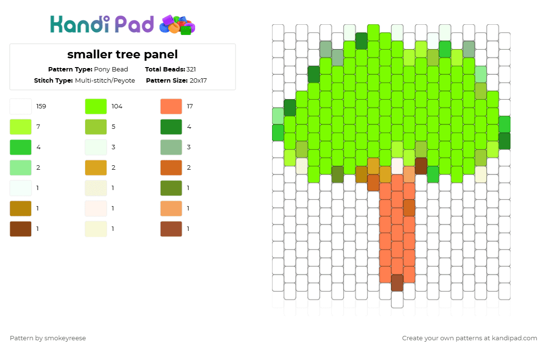 Smaller tree panel Pony Bead Pattern - Kandi Pad | Kandi Patterns, Fuse ...