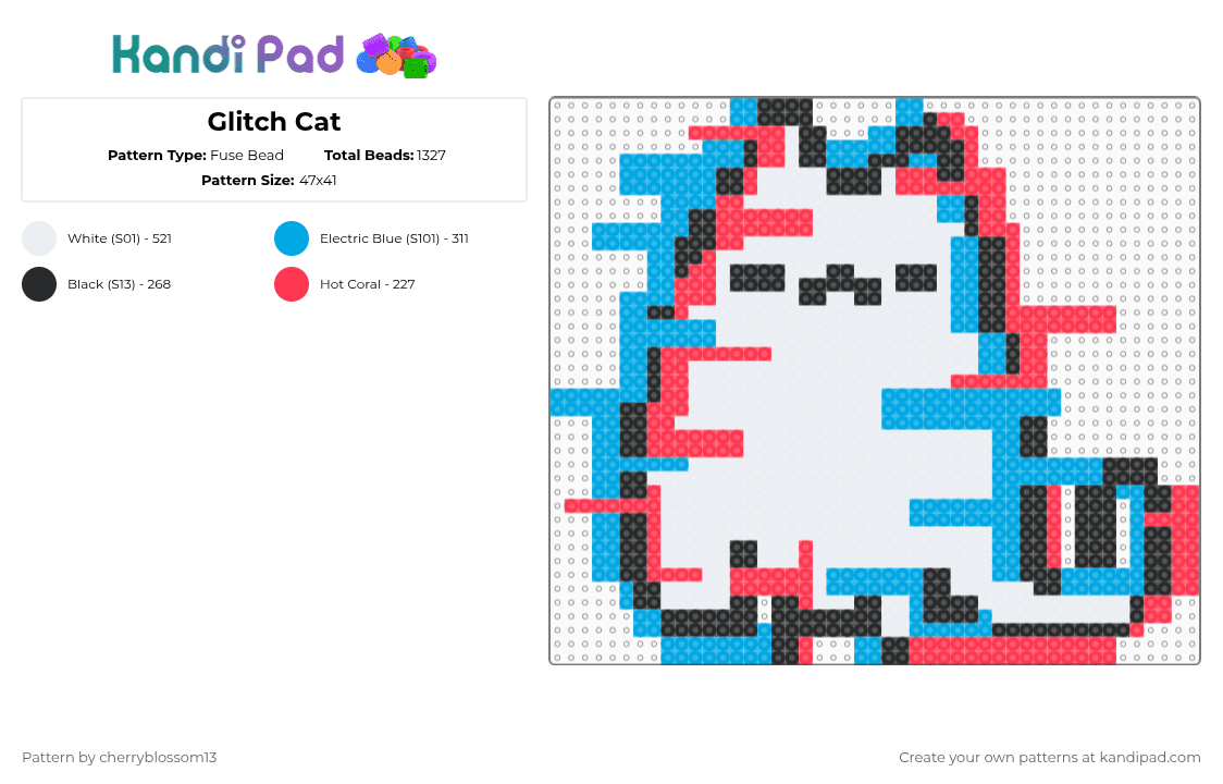 Glitch Cat Fuse Bead Pattern - Kandi Pad | Kandi Patterns, Fuse Bead ...