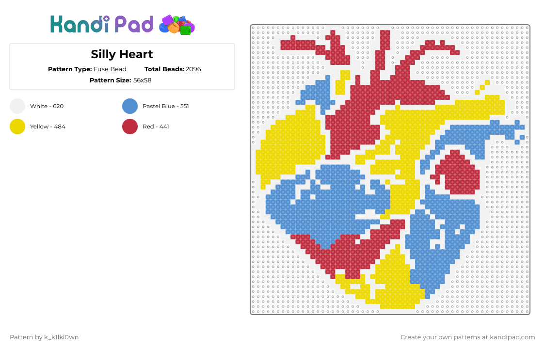 Silly Heart Fuse Bead Pattern - Kandi Pad | Kandi Patterns, Fuse Bead ...