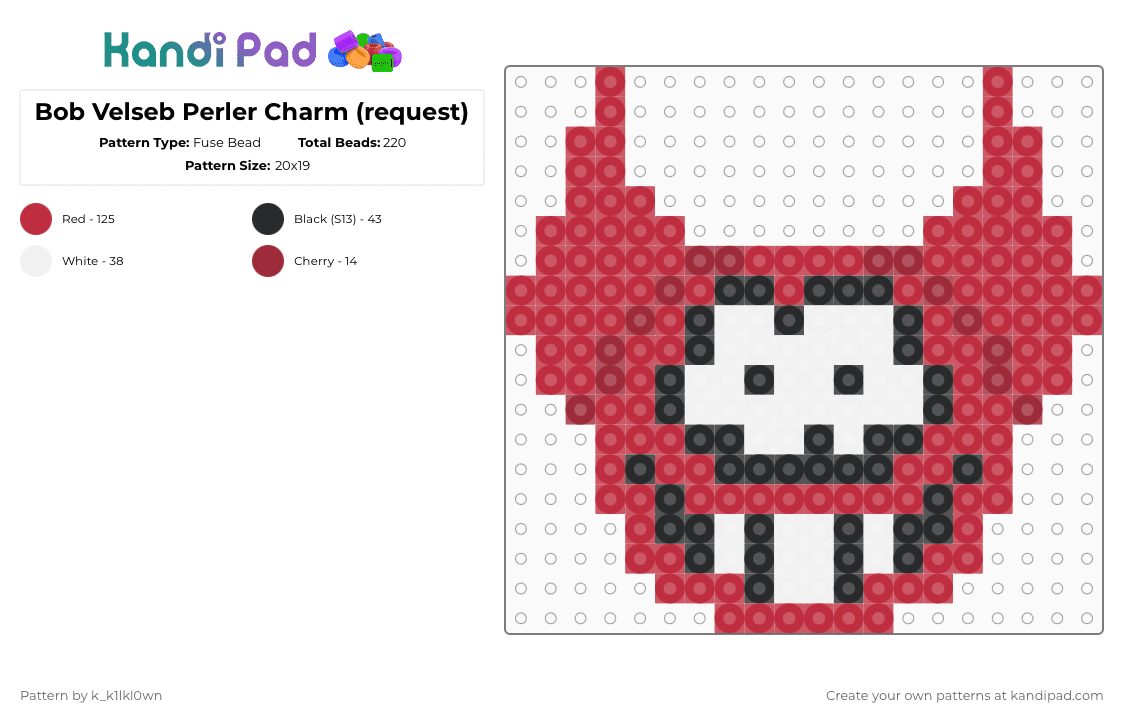 Bob Velseb Perler Charm (request) Fuse Bead Pattern - Kandi Pad | Kandi ...