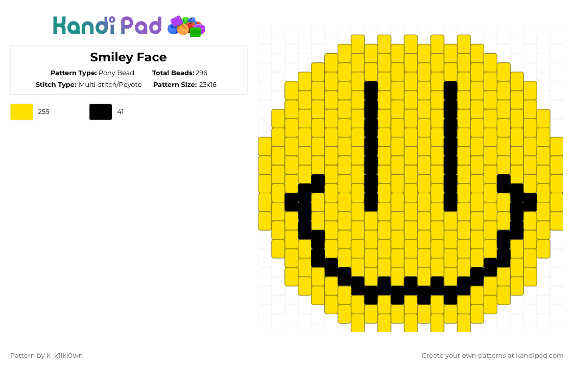 Smiley Face Pony Bead Pattern - Kandi Pad | Kandi Patterns, Fuse Bead ...