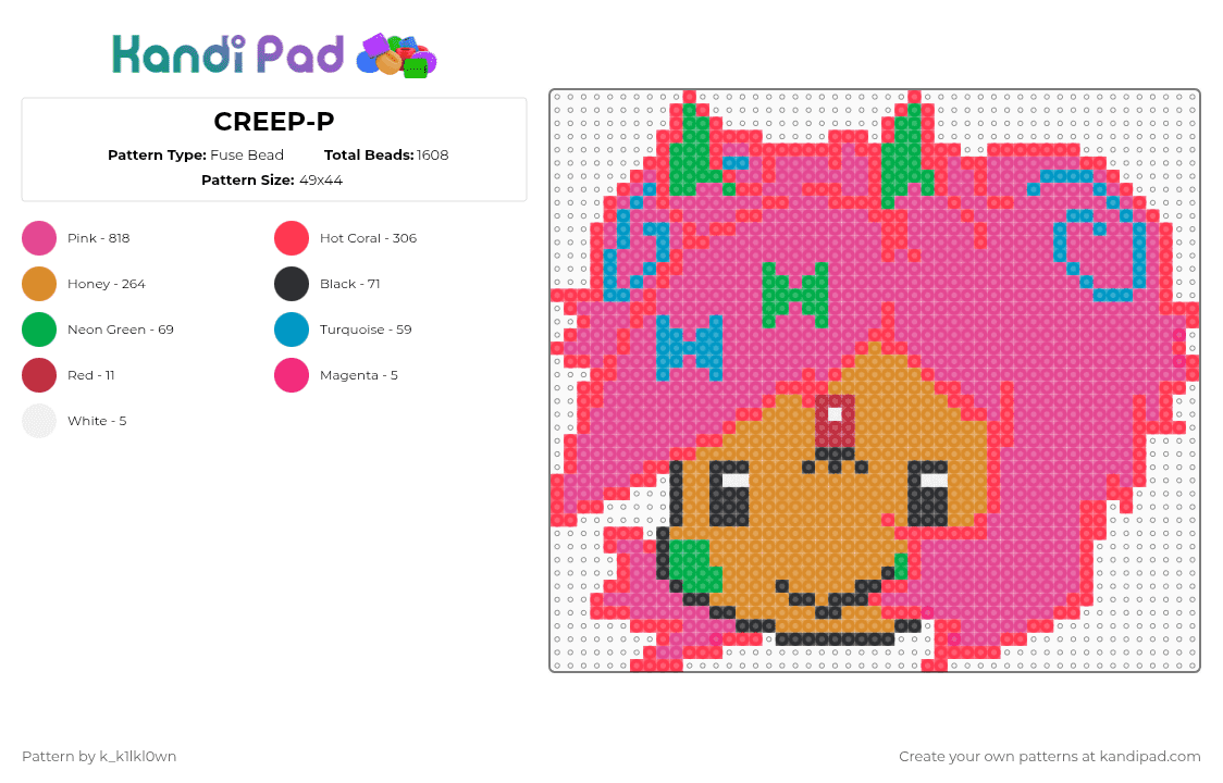 CREEP-P Fuse Bead Pattern - Kandi Pad | Kandi Patterns, Fuse Bead ...