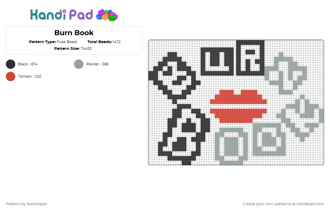 Burn Book Fuse Bead Pattern - Kandi Pad | Kandi Patterns, Fuse Bead ...
