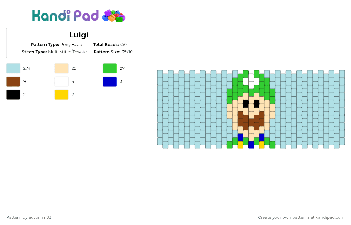 Luigi Pony Bead Pattern - Kandi Pad | Kandi Patterns, Fuse Bead ...