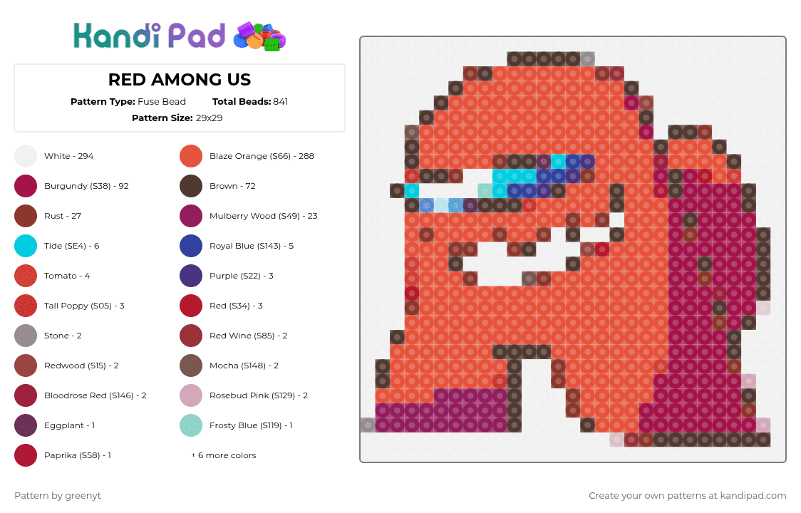 RED AMONG US Fuse Bead Pattern - Kandi Pad | Kandi Patterns, Fuse Bead ...