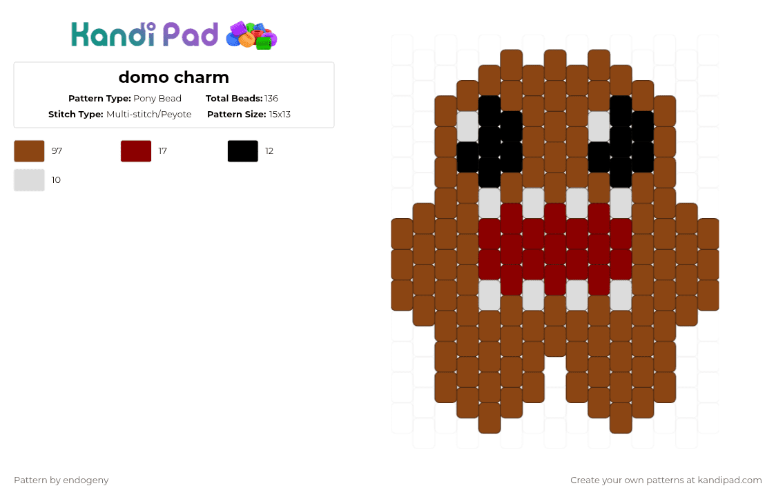 Domo charm Pony Bead Pattern - Kandi Pad | Kandi Patterns, Fuse Bead ...