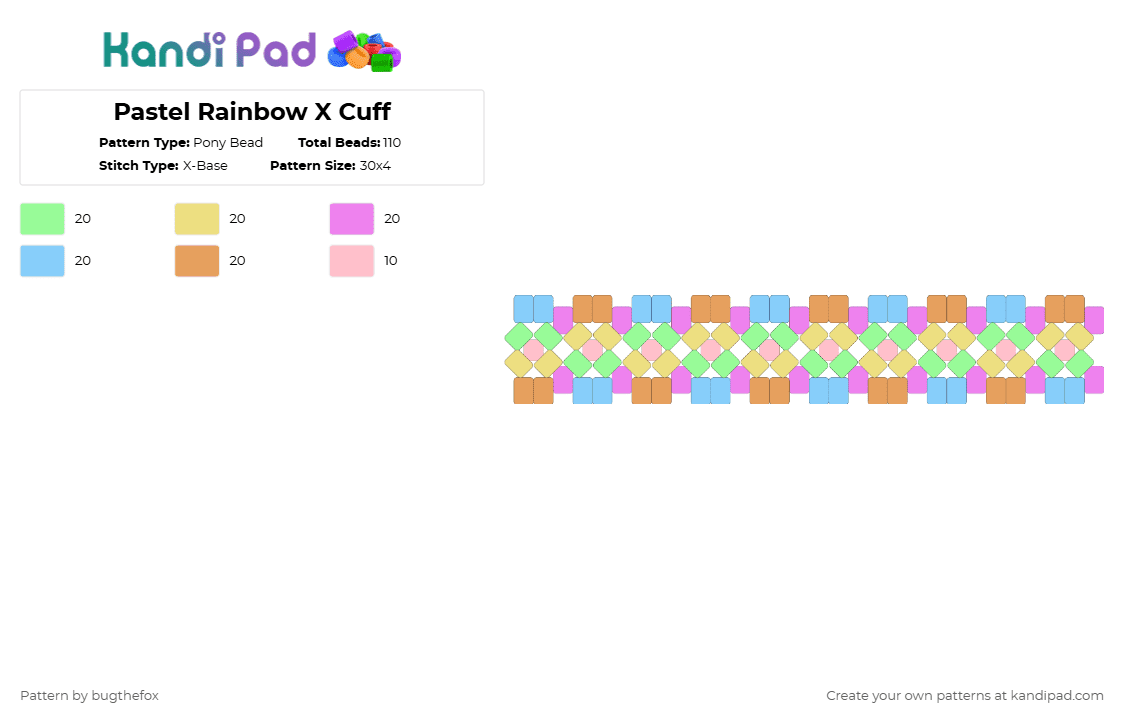 Pastel Rainbow X Cuff Pony Bead Pattern - Kandi Pad | Kandi Patterns ...