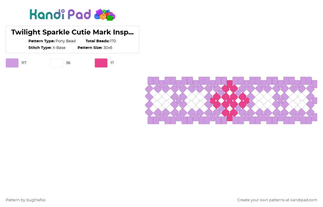Twilight Sparkle Cutie Mark Inspired X Cuff Pony Bead Pattern - Kandi ...