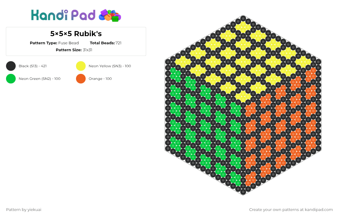 5×5×5 Rubik's Fuse Bead Pattern - Kandi Pad | Kandi Patterns, Fuse Bead ...