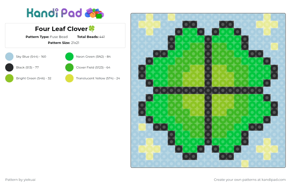 Four Leaf Clover🍀 Fuse Bead Pattern - Kandi Pad | Kandi Patterns, Fuse ...