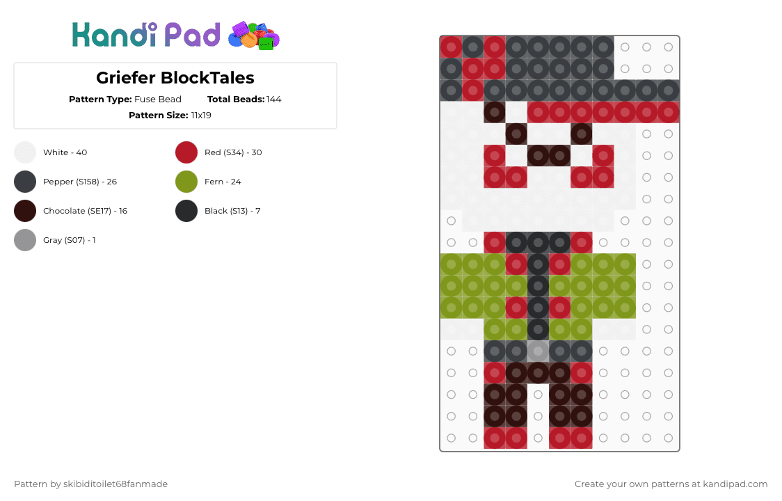 Griefer Blocktales Fuse Bead Pattern Kandi Pad Kandi Patterns Fuse