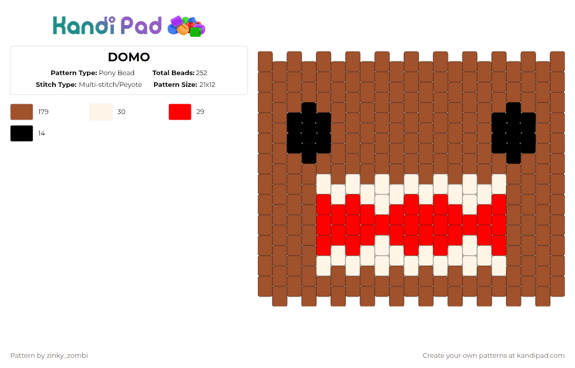 DOMO Pony Bead Pattern - Kandi Pad | Kandi Patterns, Fuse Bead Patterns ...