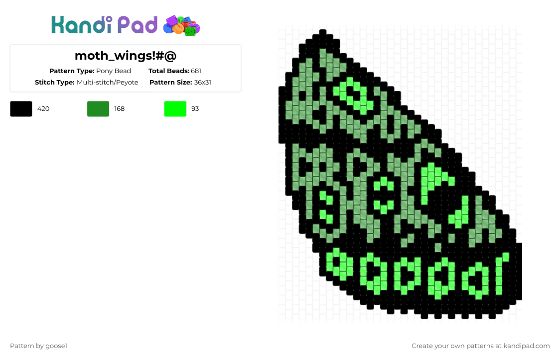 Moth_wings!#@ Pony Bead Pattern - Kandi Pad | Kandi Patterns, Fuse Bead ...