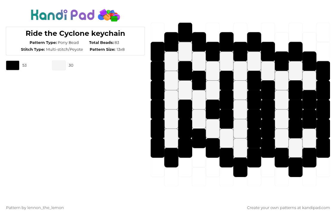 Ride the Cyclone keychain Pony Bead Pattern - Kandi Pad | Kandi ...