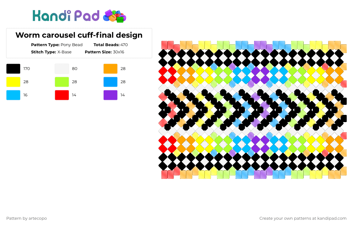 Worm carousel cuff-final design Pony Bead Pattern - Kandi Pad | Kandi ...