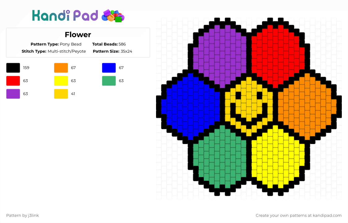 Flower Pony Bead Pattern - Kandi Pad | Kandi Patterns, Fuse Bead ...