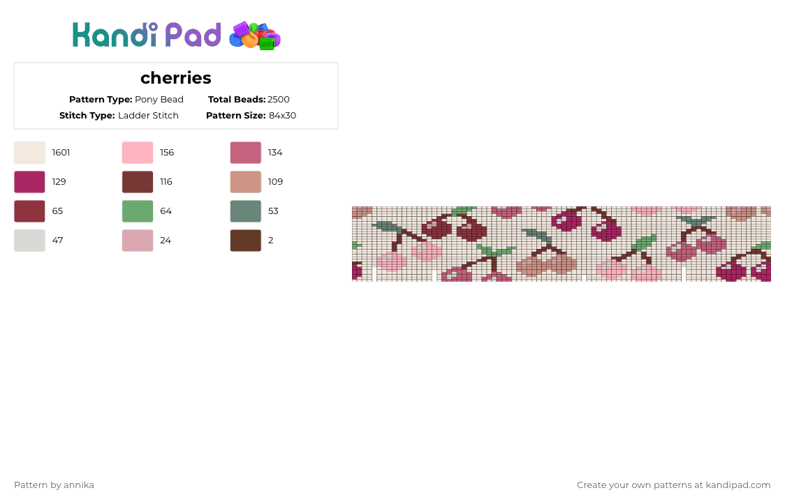 Cherries Pony Bead Pattern - Kandi Pad | Kandi Patterns, Fuse Bead ...