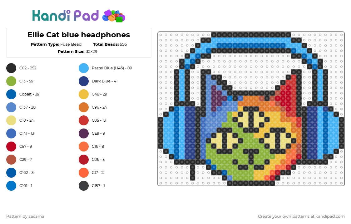 Ellie Cat blue headphones Fuse Bead Pattern - Kandi Pad | Kandi ...