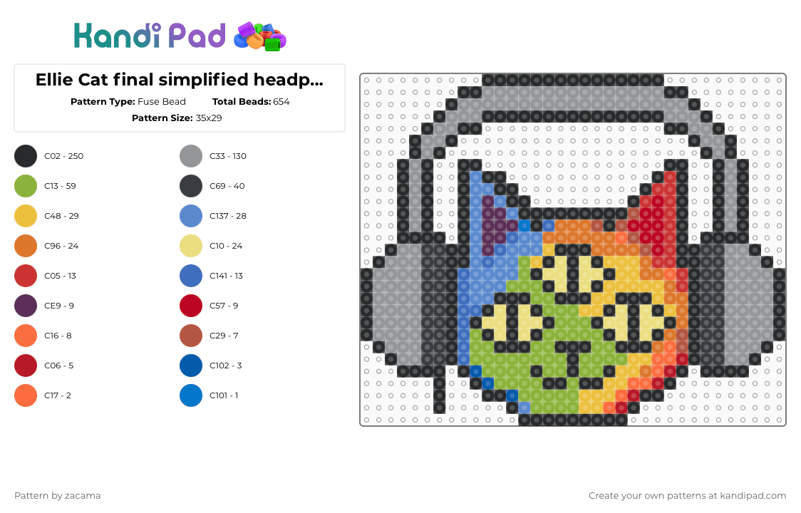Ellie Cat final simplified headphones Fuse Bead Pattern - Kandi Pad ...
