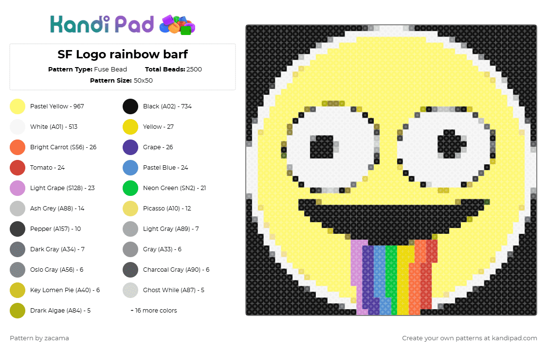 SF Logo rainbow barf Fuse Bead Pattern - Kandi Pad | Kandi Patterns ...