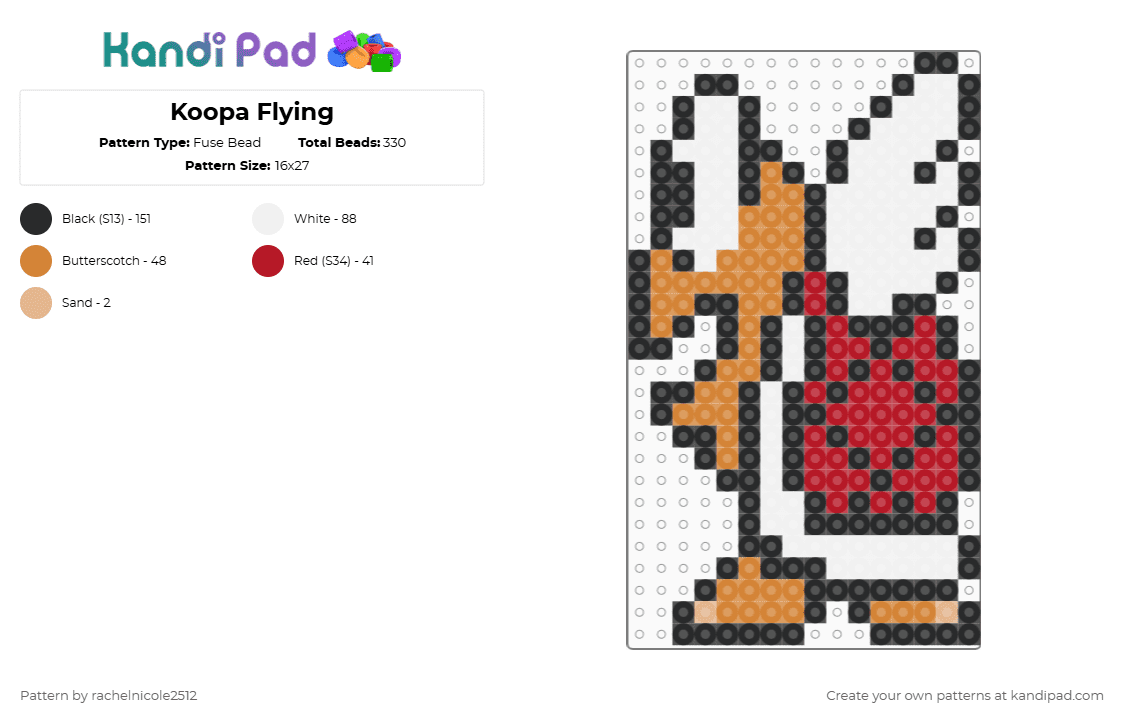 Koopa Flying Fuse Bead Pattern - Kandi Pad | Kandi Patterns, Fuse Bead ...