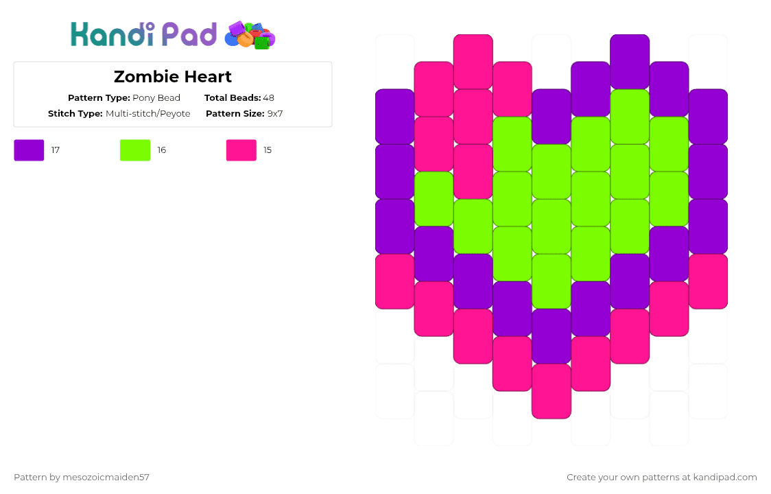 Zombie Heart Pony Bead Pattern - Kandi Pad | Kandi Patterns, Fuse Bead ...
