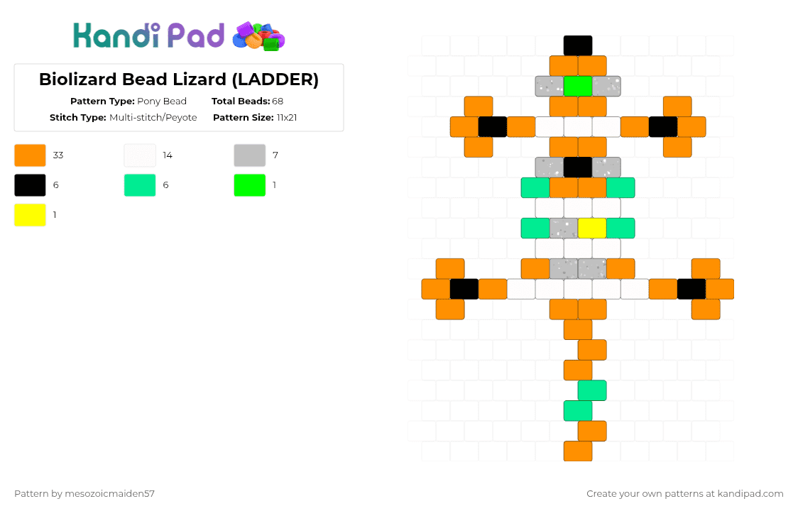 Biolizard Bead Lizard (LADDER) Pony Bead Pattern - Kandi Pad | Kandi ...